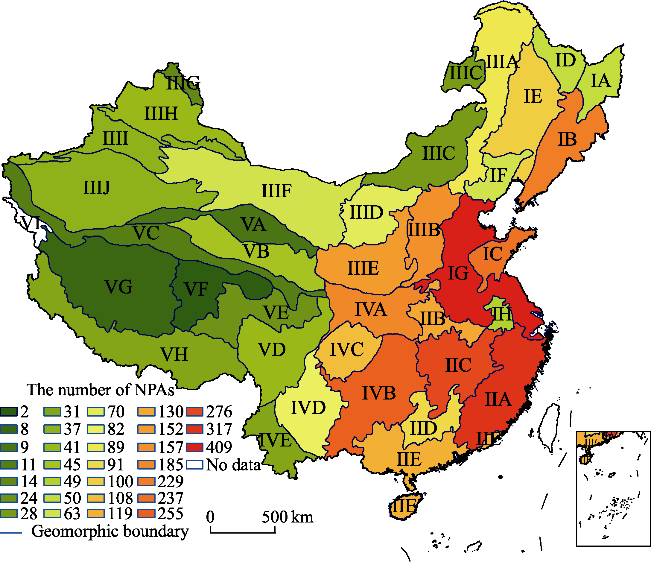 Spatial distribution characteristics of national protected areas in China